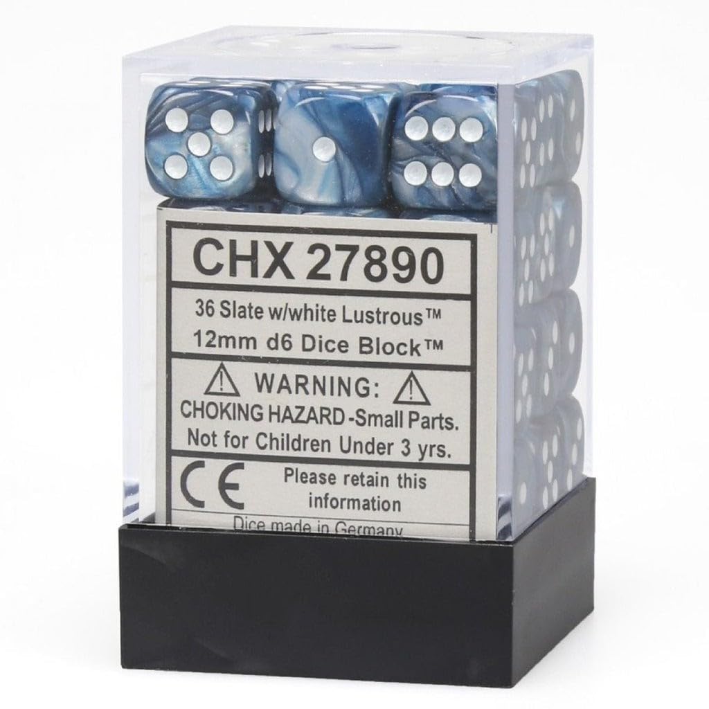 DND Dice Set-Chessex D&D Dice-12mm Lustrous Slate and White Plastic Polyhedral Dice Set-Dungeons and Dragons Dice Includes 36 Dice – D6, Various (CHX27890)