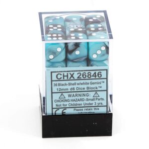 Chessex CHX26846 Dice-Gemini: 36D6 Black-Shell/White Set