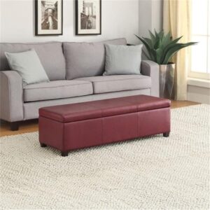 SIMPLIHOME Avalon 48 inch Wide Contemporary Rectangle Storage Ottoman Bench in Red Vegan Faux Leather, Assembled, for the Living Room, Entryway and Family Room