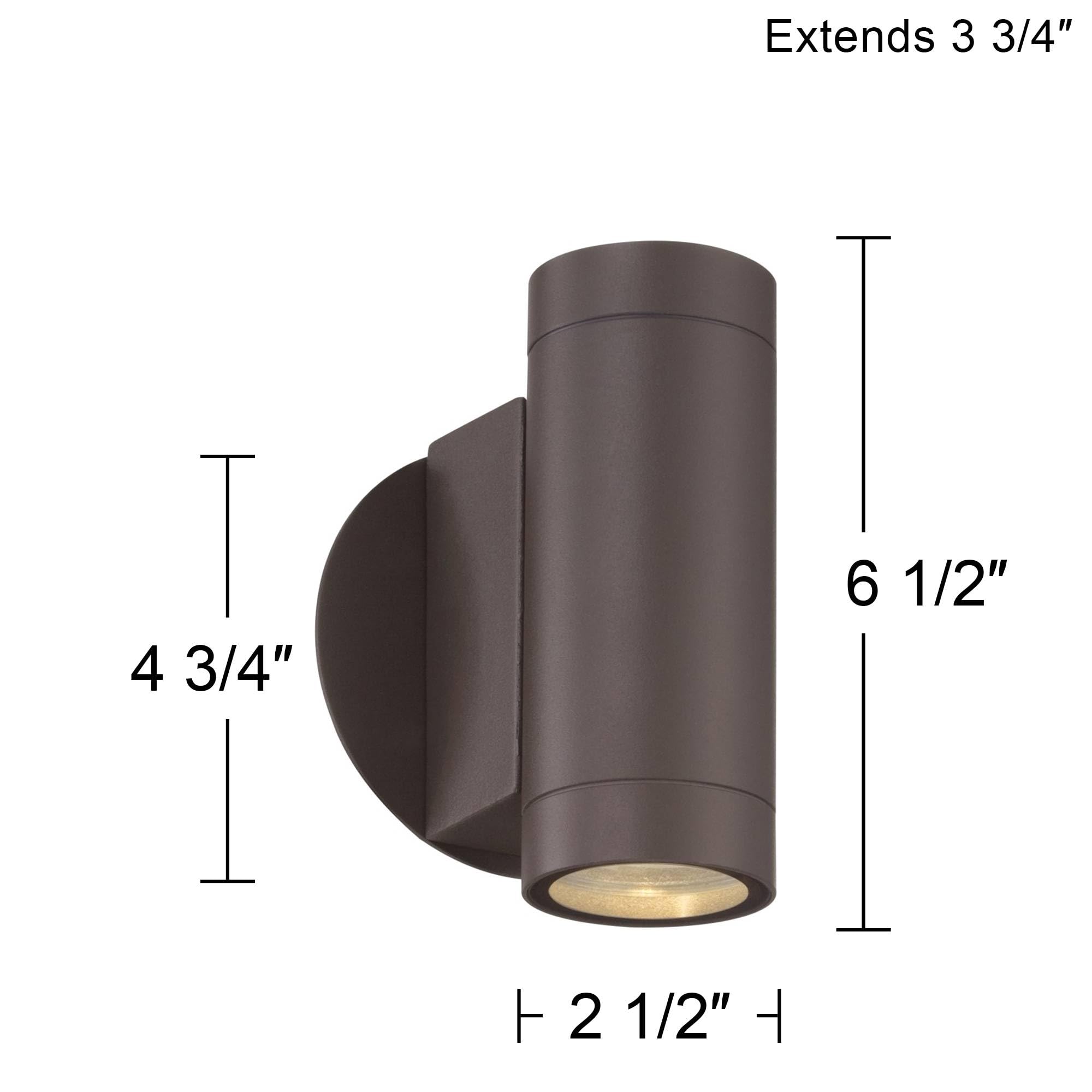 Possini Euro Design Modern Sconce Outdoor Wall Light Fixture Matte Bronze Cylinder 6 1/2" Tempered Glass Lens Up Down Decor for Exterior House Porch Patio Outside Deck Garage Front Door Garden Home