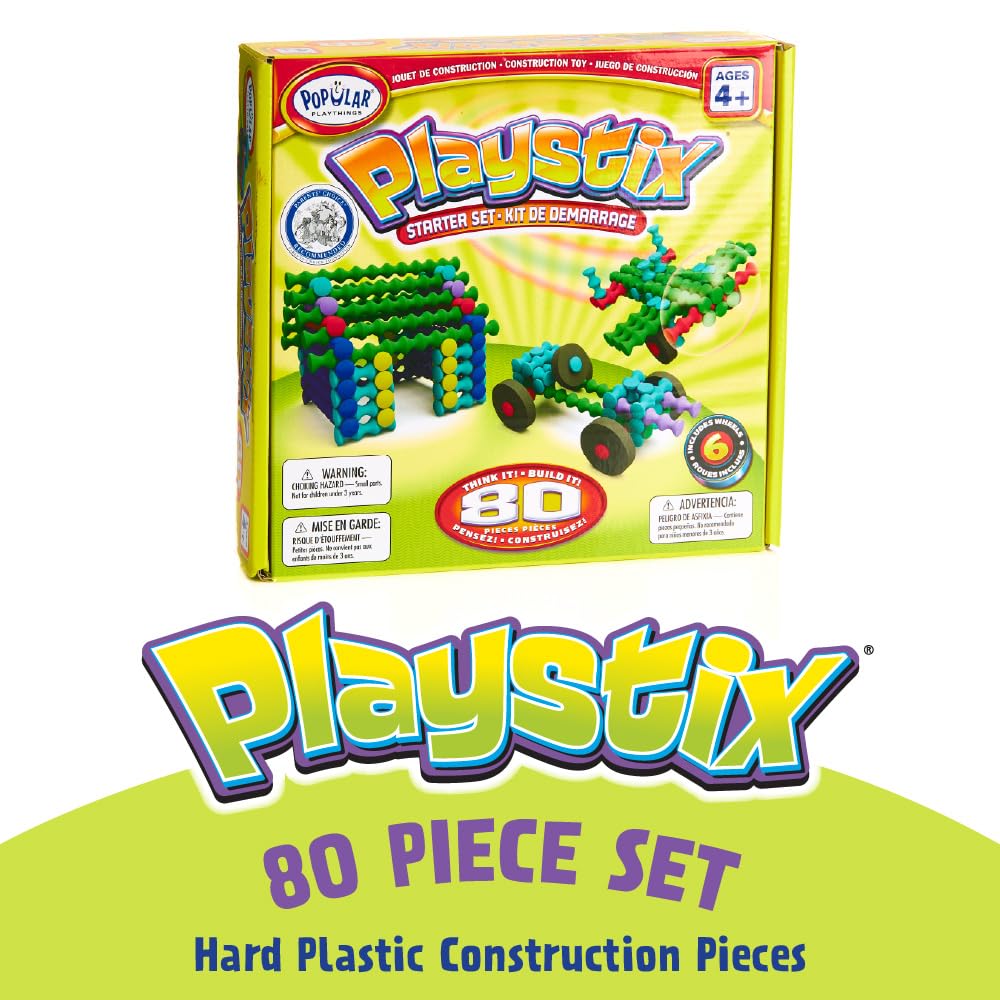 POPULAR PLAYTHINGS Playstix Starter Set Construction Toy Building Blocks 80 Piece Kit