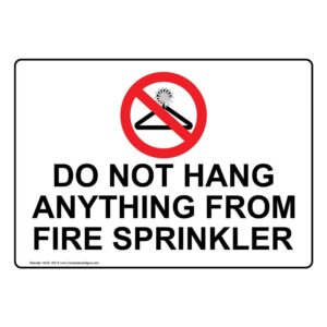 compliancesigns.com do not hang anything from fire sprinkler label decal, 5x3.5 in. 100-pack vinyl for fire safety/equipment