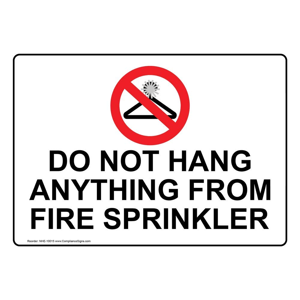 ComplianceSigns.com Do Not Hang Anything from Fire Sprinkler Label Decal, 5x3.5 in. 100-Pack Vinyl for Fire Safety/Equipment