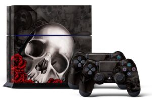 ps4 console designer skin for sony playstation 4 system plus two(2) decals for: ps4 dualshock controller bones black