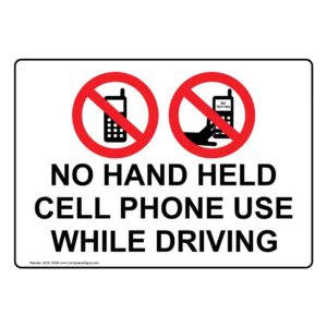 compliancesigns.com no hand held cell phone use while driving label decal, 5x3.5 inch 4-pack vinyl for cell phones