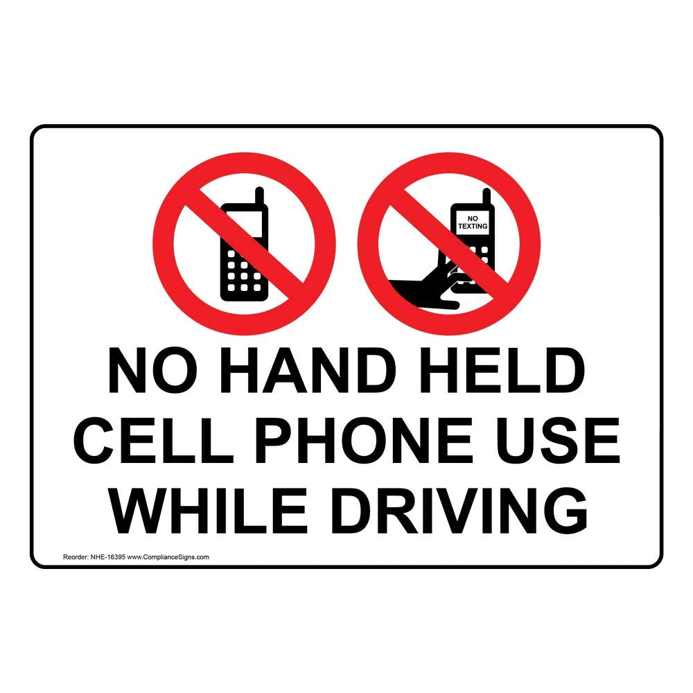 ComplianceSigns.com No Hand Held Cell Phone Use While Driving Label Decal, 5x3.5 inch 4-Pack Vinyl for Cell Phones