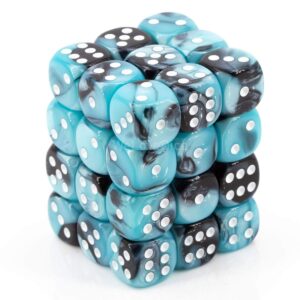 chessex chx26846 dice-gemini: 36d6 black-shell/white set