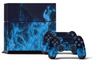 ps4 console designer skin for sony playstation 4 system plus two(2) decals for: ps4 dualshock controller ice flame