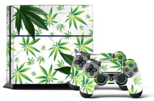 ps4 console designer skin for sony playstation 4 system plus two(2) decals for: ps4 dualshock controller weeds white