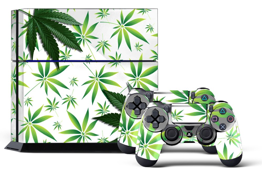 PS4 Console Designer Skin for Sony PlayStation 4 System plus Two(2) Decals for: PS4 Dualshock Controller Weeds White