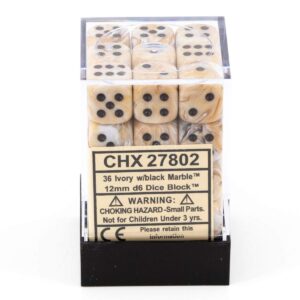 DND Dice Set-Chessex D&D Dice-12mm Marble Ivory and Black Plastic Polyhedral Dice Set-Dungeons and Dragons Dice Includes 36 Dice – D6, Various (CHX27802)