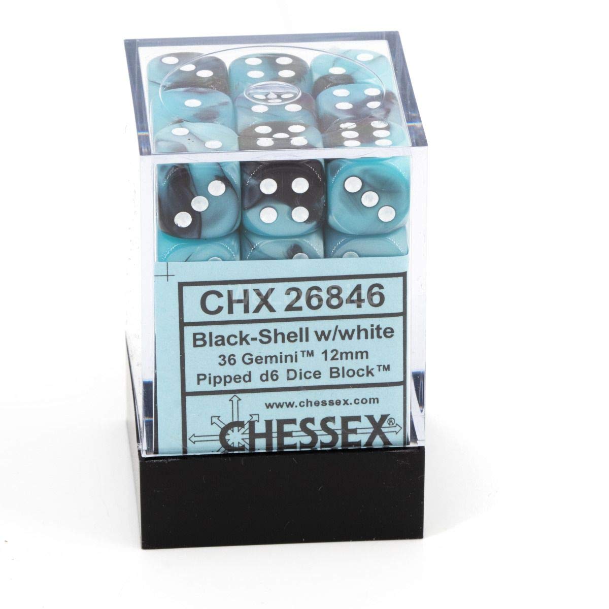 Chessex CHX26846 Dice-Gemini: 36D6 Black-Shell/White Set