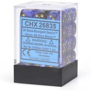 chessex dnd dice set-chessex d&d dice-12mm gemini black, blue, and gold plastic polyhedral dice set-dungeons and dragons dice ludes 36 dice – d6, various (chx26835)