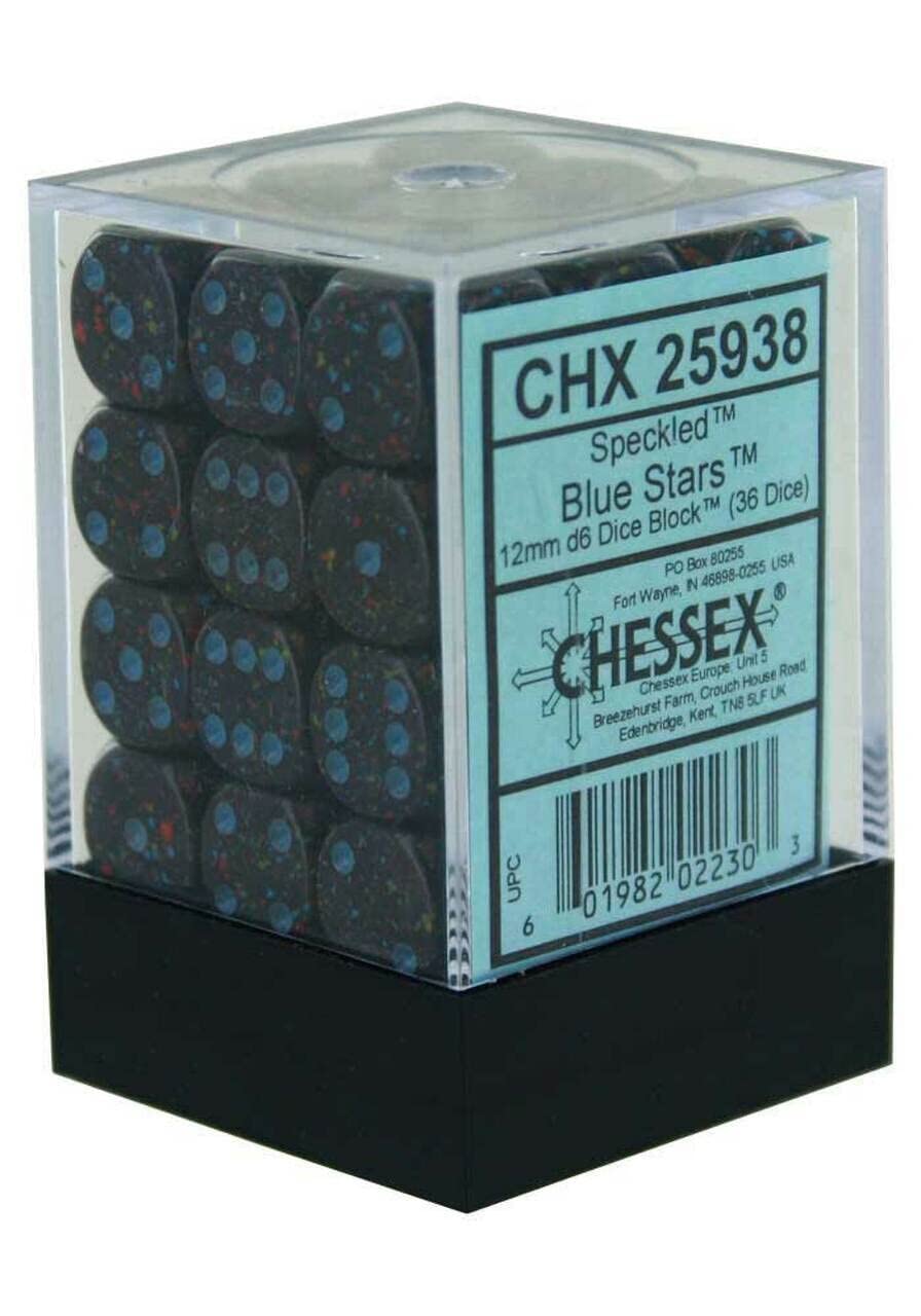 DND Dice Set-Chessex D&D Dice-12mm Speckled Blue Stars Plastic Polyhedral Dice Set-Dungeons and Dragons Dice Includes 36Dice - D6, Various (CHX25938)