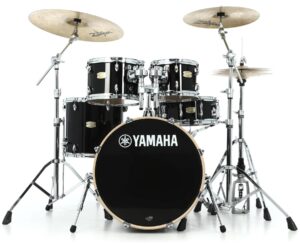 yamaha 5pc shell pack with a 22" kick 14” snare drum in raven black for students and working drummers, (sbp2f50rb)