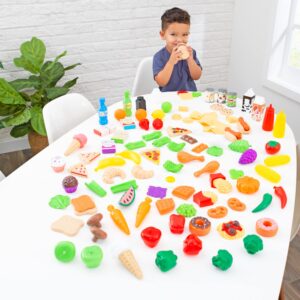 KidKraft 115-Piece Deluxe Tasty Treats Pretend Play Food Set, Plastic Grocery and Pantry Items, Gift for Ages 3+