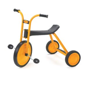 children’s factory myrider maxi 16" toddler tricycle, adjustable kids tricycle with rubber wheels, yellow/black