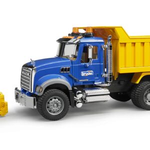 Bruder 02825 Mack Granite Dump Truck with Snow Plow Blade for Construction and Farm Pretend Play with Light & Sound Module