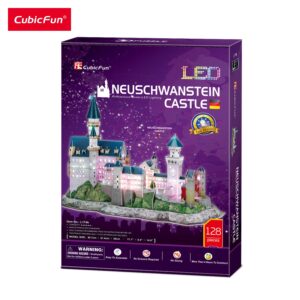 CubicFun 3D LED Castle Puzzles for Adults and Kids, Germany Architectures Building Model Kits Toys Gifts for Women and Men, Multi-Color Lights Neuschwanstein Castle 128 Pieces