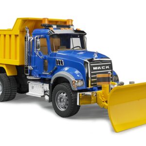 Bruder 02825 Mack Granite Dump Truck with Snow Plow Blade for Construction and Farm Pretend Play with Light & Sound Module