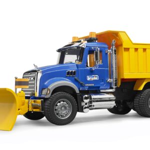 Bruder 02825 Mack Granite Dump Truck with Snow Plow Blade for Construction and Farm Pretend Play with Light & Sound Module