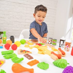 KidKraft 115-Piece Deluxe Tasty Treats Pretend Play Food Set, Plastic Grocery and Pantry Items, Gift for Ages 3+