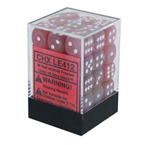 chessex red w/ white frosted 12mm d6 dice block (12)