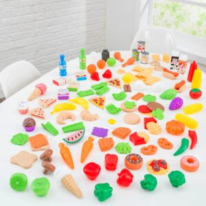 KidKraft 115-Piece Deluxe Tasty Treats Pretend Play Food Set, Plastic Grocery and Pantry Items, Gift for Ages 3+