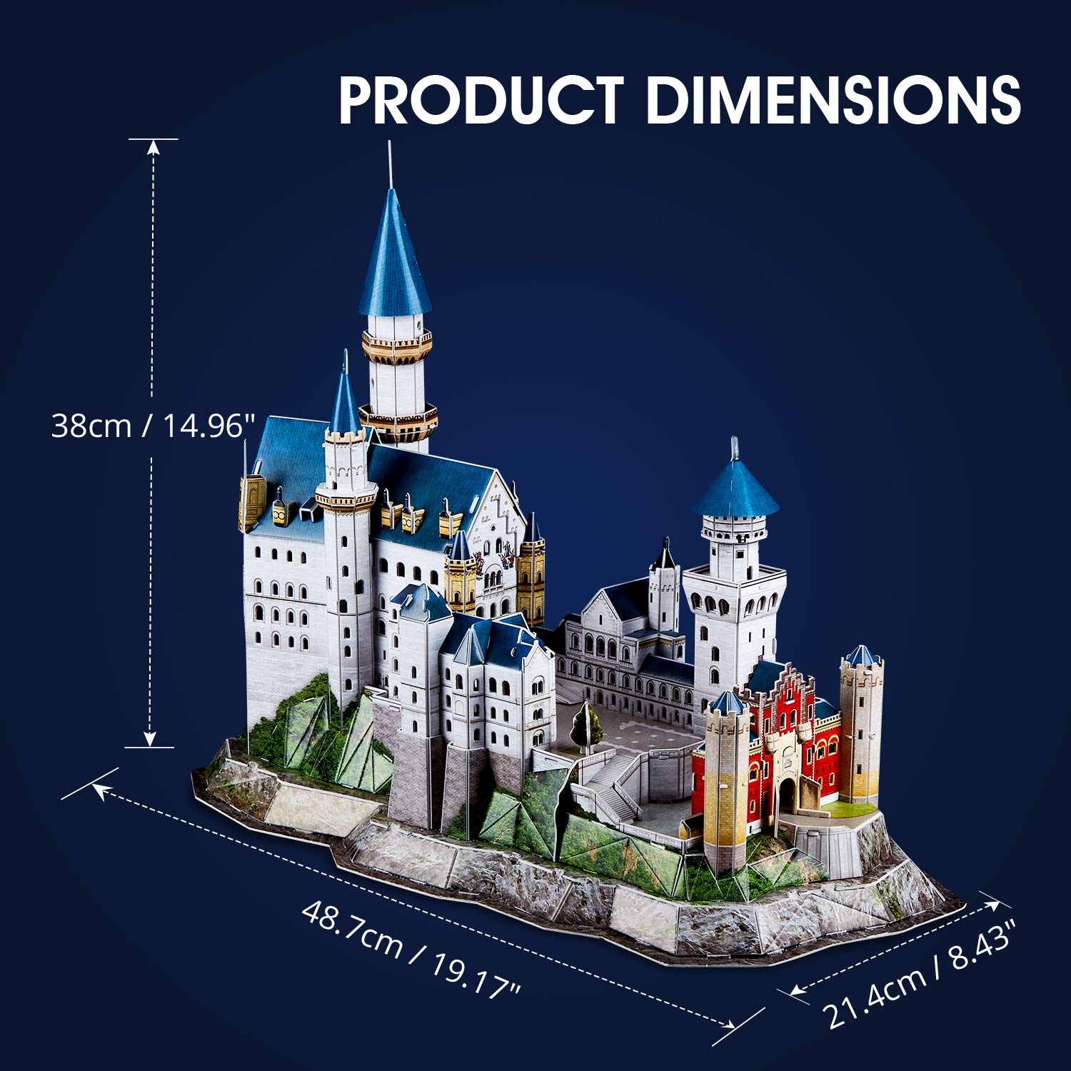 CubicFun 3D LED Castle Puzzles for Adults and Kids, Germany Architectures Building Model Kits Toys Gifts for Women and Men, Multi-Color Lights Neuschwanstein Castle 128 Pieces