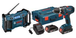 bosch dds181-02lpb 18-volt 2-tool combo kit drill/driver with radio, 2 batteries, charger and l-boxx2