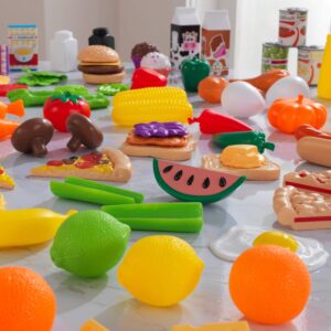 KidKraft 115-Piece Deluxe Tasty Treats Pretend Play Food Set, Plastic Grocery and Pantry Items, Gift for Ages 3+