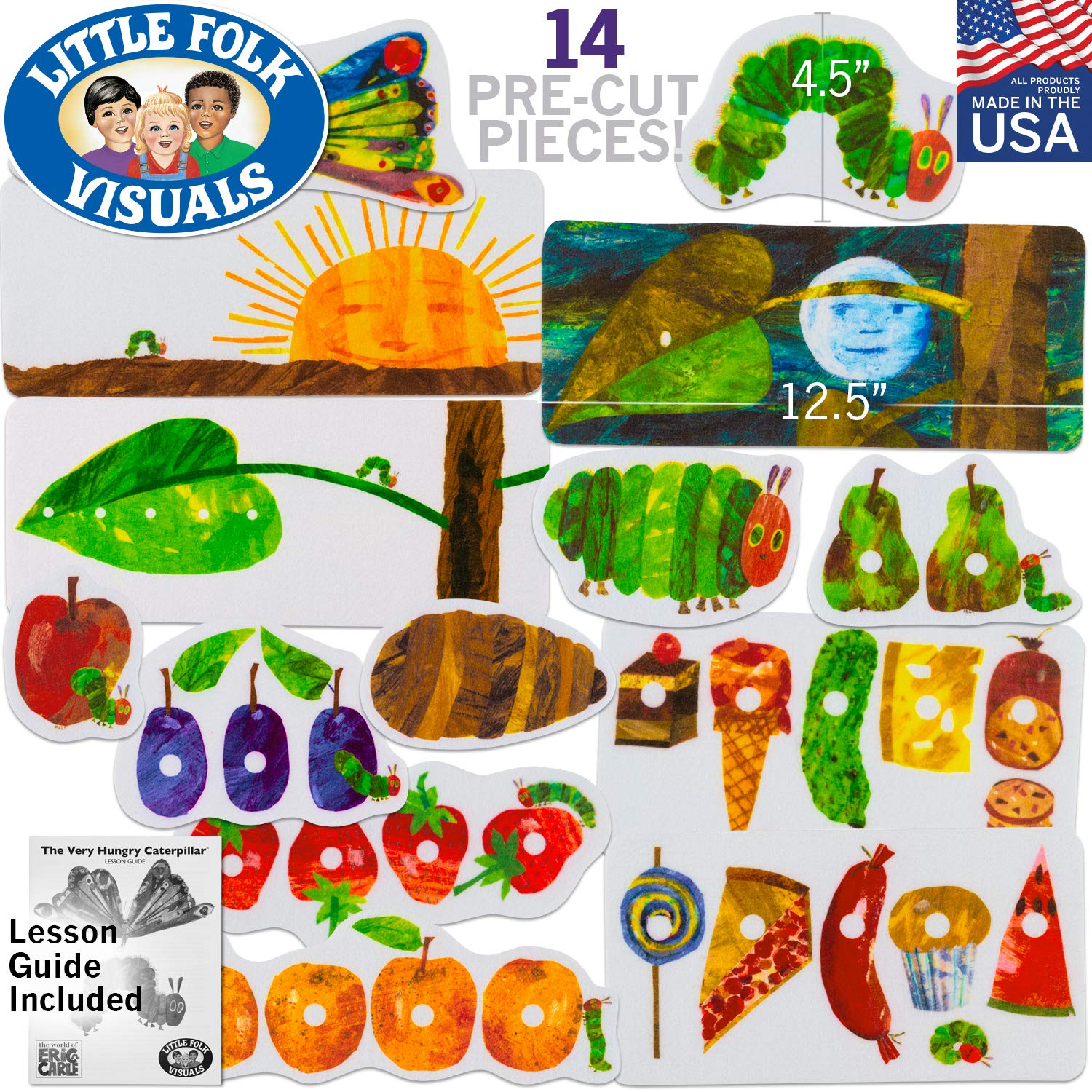 Little Folk Visuals The Very Hungry Caterpillar Precut Flannel/Felt Board Figures for Toddlers, Kindergarteners, Interactive Teaching 14-Piece Set for Flannel Board Stories