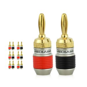 mediabridge banana plugs - corrosion-resistant 24k gold-plated connectors - (6 pair) - solderless termination of speaker wire