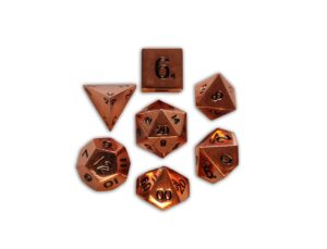 set of 7 copper still full metal polyhedral dice by norse foundry | rpg math games dnd pathfinder