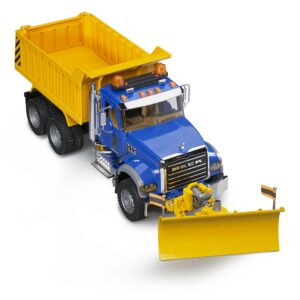 Bruder 02825 Mack Granite Dump Truck with Snow Plow Blade for Construction and Farm Pretend Play with Light & Sound Module