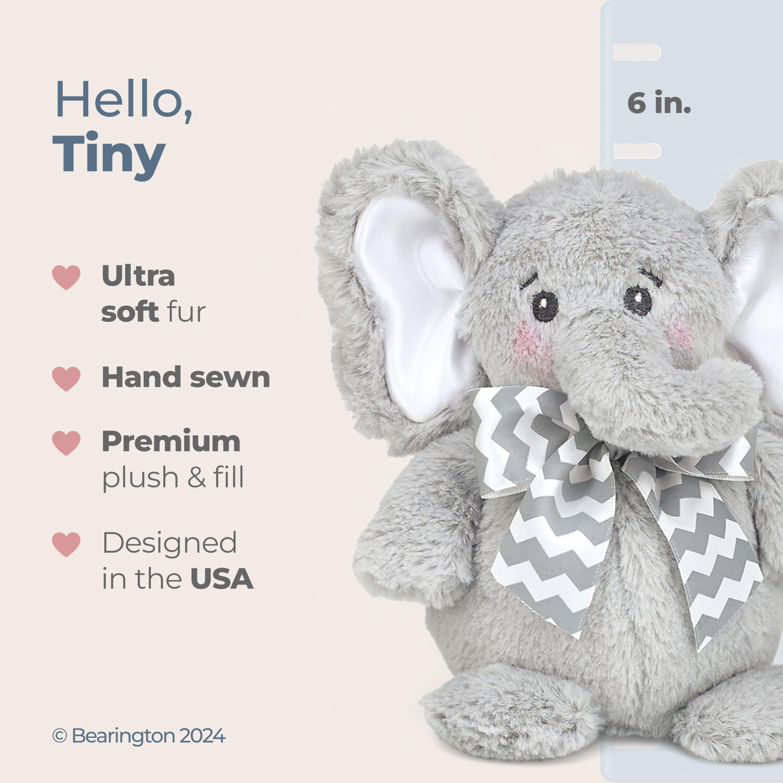 Bearington Baby Tiny The Elephant Plush, 6 Inch Elephant Stuffed Animal