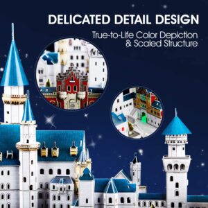 CubicFun 3D LED Castle Puzzles for Adults and Kids, Germany Architectures Building Model Kits Toys Gifts for Women and Men, Multi-Color Lights Neuschwanstein Castle 128 Pieces