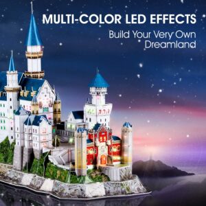 CubicFun 3D LED Castle Puzzles for Adults and Kids, Germany Architectures Building Model Kits Toys Gifts for Women and Men, Multi-Color Lights Neuschwanstein Castle 128 Pieces