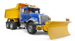 bruder 02825 mack granite dump truck with snow plow blade for construction and farm pretend play with light & sound module