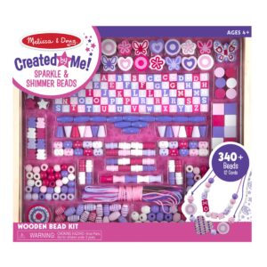 melissa & doug created by me! sparkle & shimmer beads wooden bead kit, 340+ beads for jewelry-making