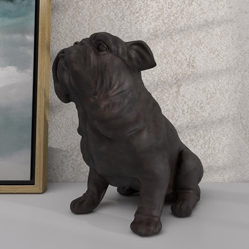 Deco 79 Polystone Bulldog Decorative Sculpture Weathered Sitting Home Decor Statue, Accent Figurine 17" x 9" x 13", Brown