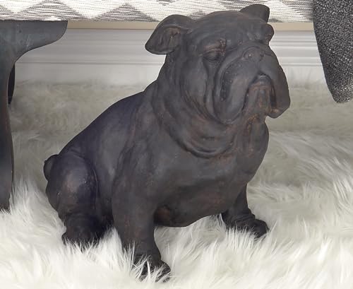 Deco 79 Polystone Bulldog Decorative Sculpture Weathered Sitting Home Decor Statue, Accent Figurine 17" x 9" x 13", Brown