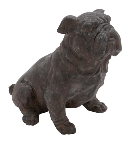 Deco 79 Polystone Bulldog Decorative Sculpture Weathered Sitting Home Decor Statue, Accent Figurine 17" x 9" x 13", Brown