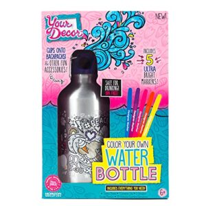 just my style color your own water bottle, includes markers & gemstones, personalized craft kit for kids, diy decorating, gift for girls