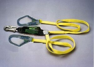 honeywell two-legged, 4' web lanyard, w/1 locking snap hook & 2 locking rebar hooks (2-1/2'') 8798r/4ftyl