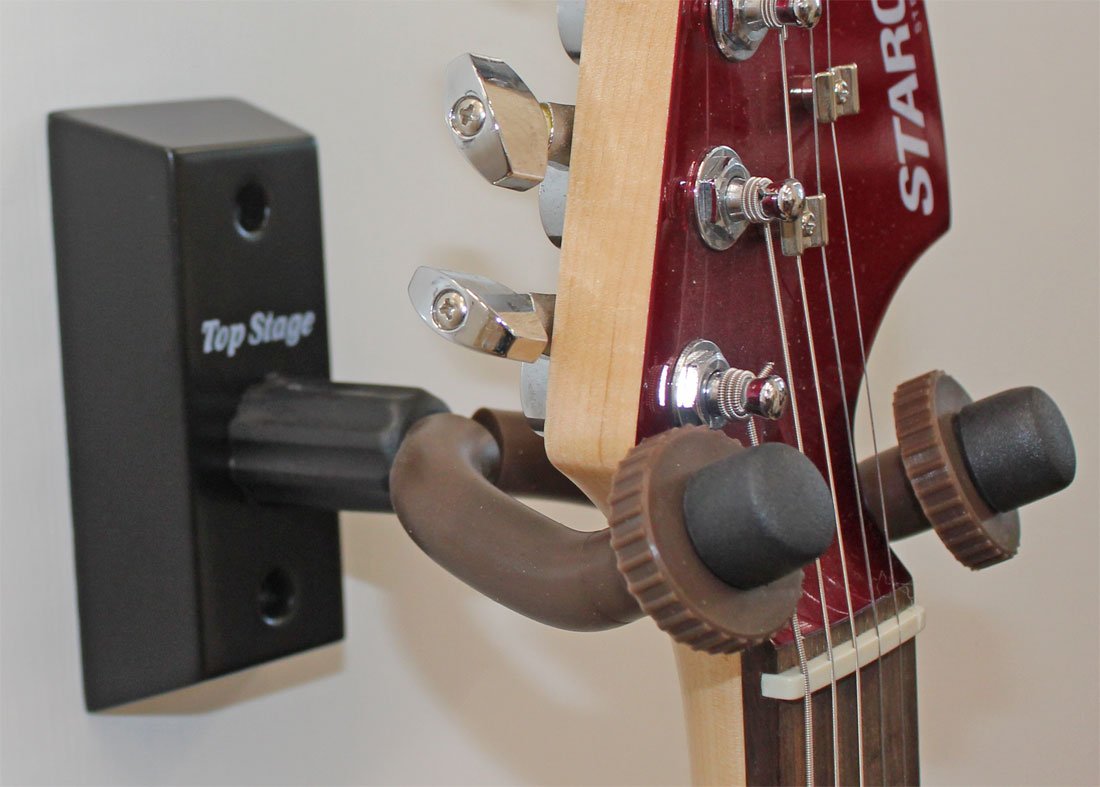 Top Stage® Home and Studio Guitar Keeper (Hanger) Stand Holder Rack w/Hardwood Base Wall Mount, JX15-BLA