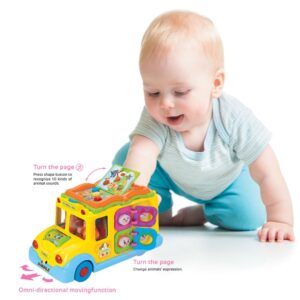 Dimple Educational Interactive School Bus Toy with Tons of Flashing Lights, Sounds, Responsive Gears and Knobs to Play with, Tons of Fun for Toddlers for Kids (Single)