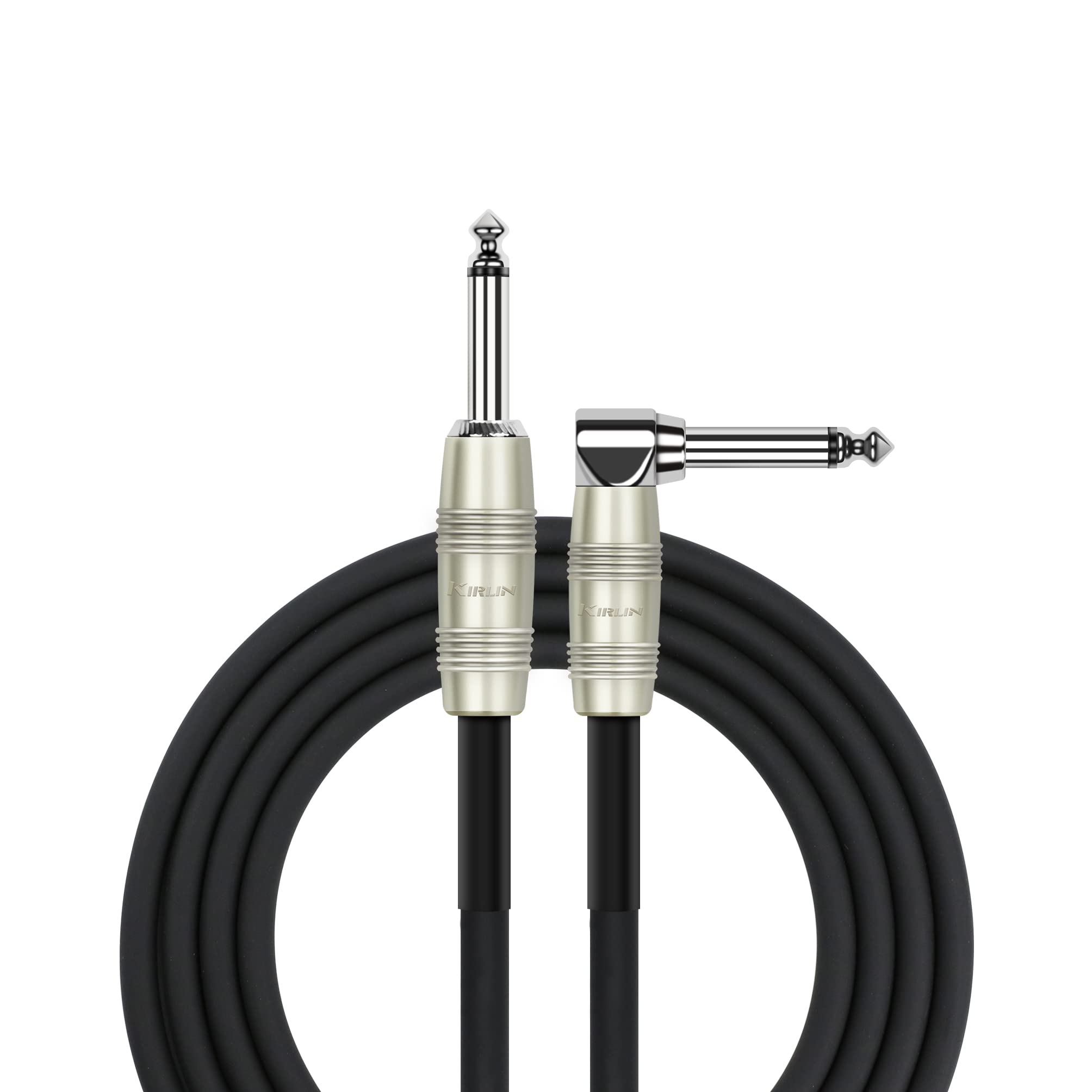 Kirlin Cable IP-202PR-10/BK - 10 Feet - Straight to Right Angle 1/4-Inch Plug Instrument Cable Black PVC Jacket