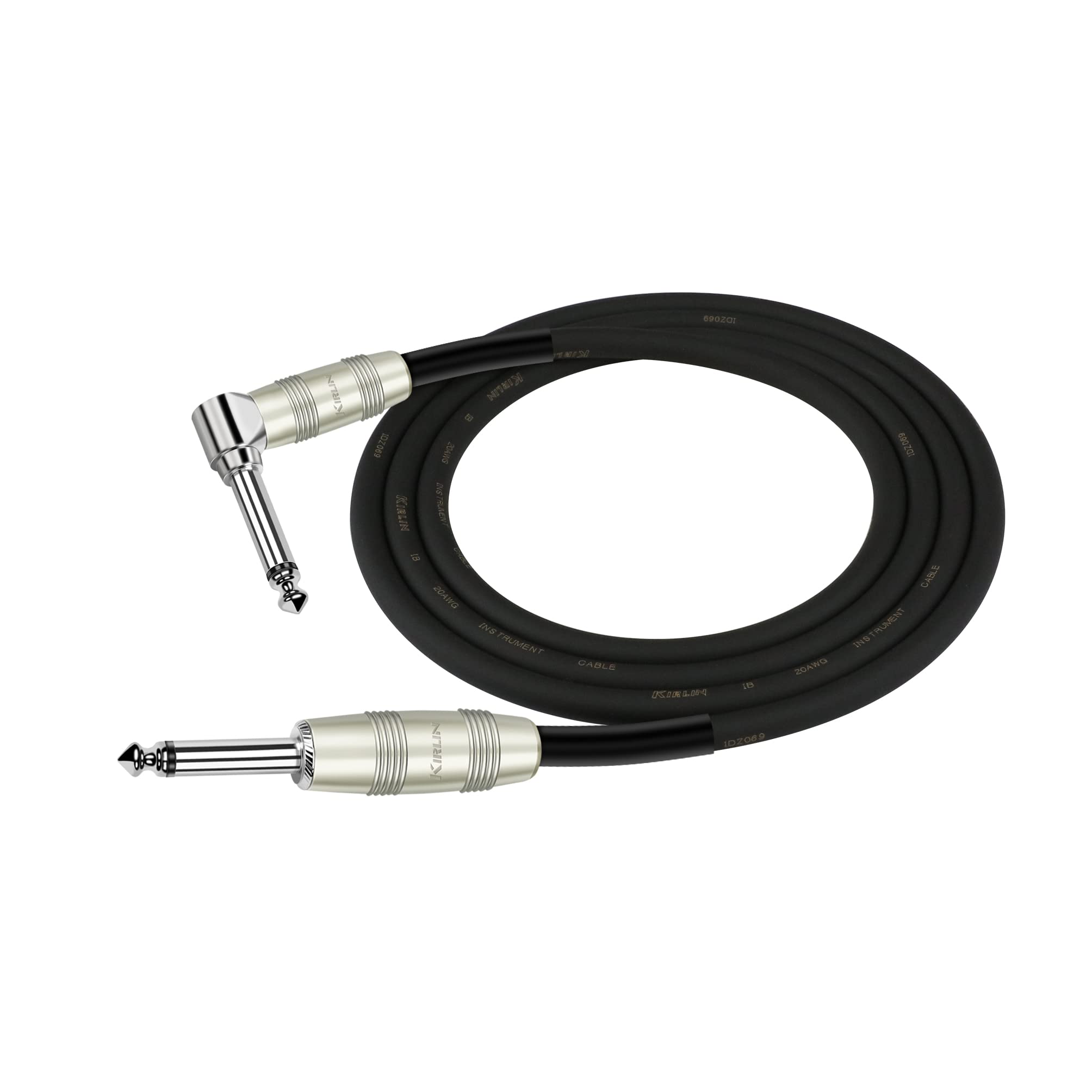 Kirlin Cable IP-202PR-10/BK - 10 Feet - Straight to Right Angle 1/4-Inch Plug Instrument Cable Black PVC Jacket