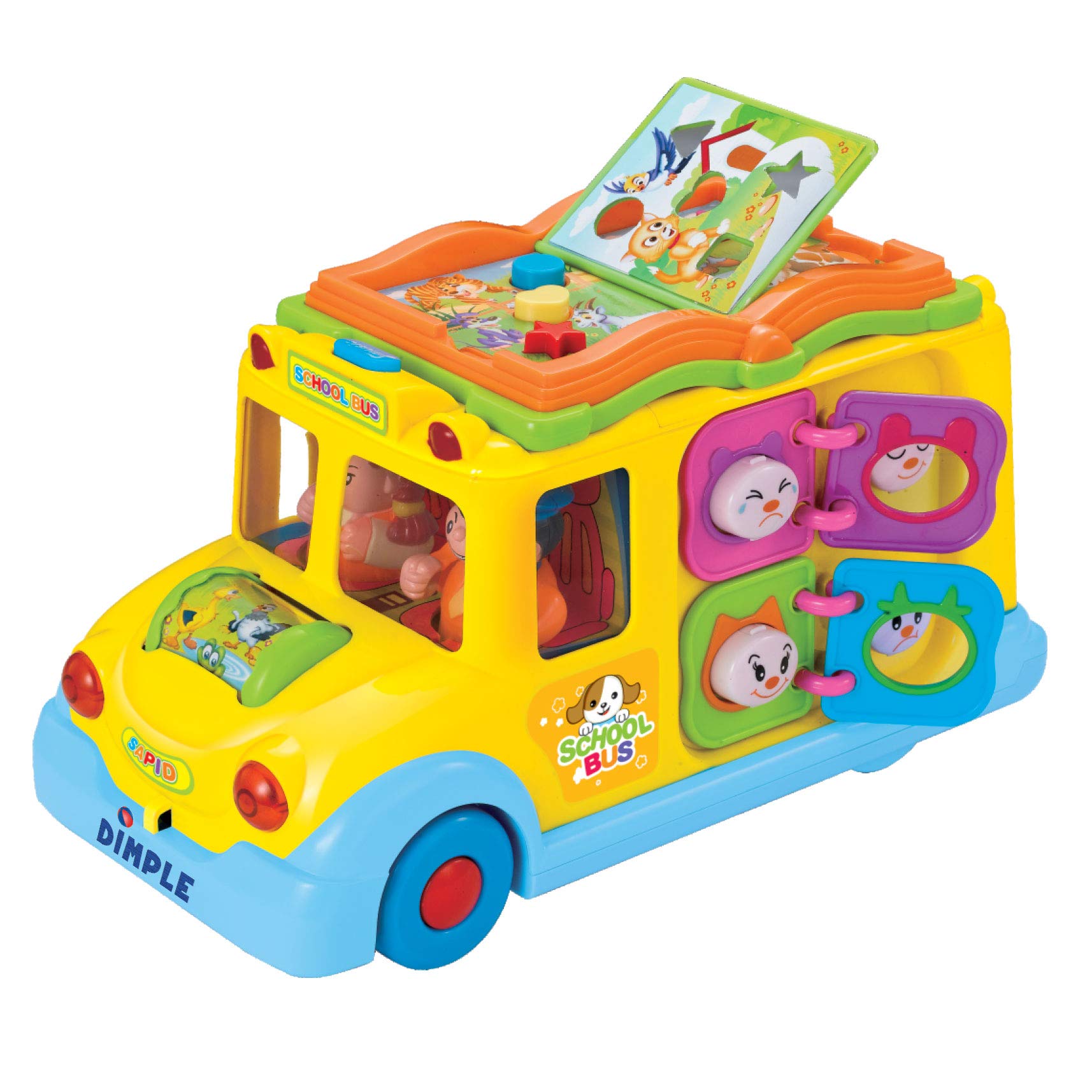 Dimple Educational Interactive School Bus Toy with Tons of Flashing Lights, Sounds, Responsive Gears and Knobs to Play with, Tons of Fun for Toddlers for Kids (Single)